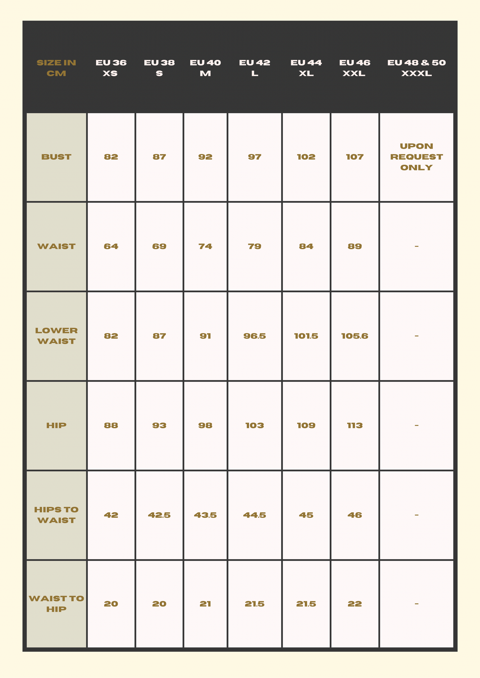 SIZE CHART – Rêve de Rive Swimwear